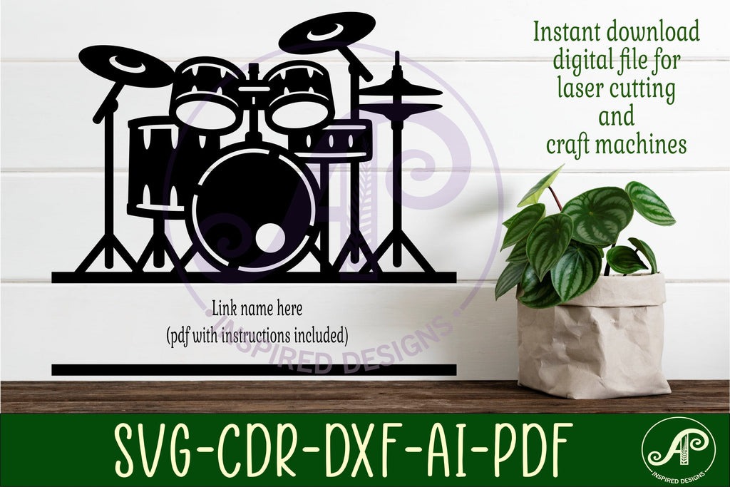 Drum kit name sign svg laser cut file - So Fontsy