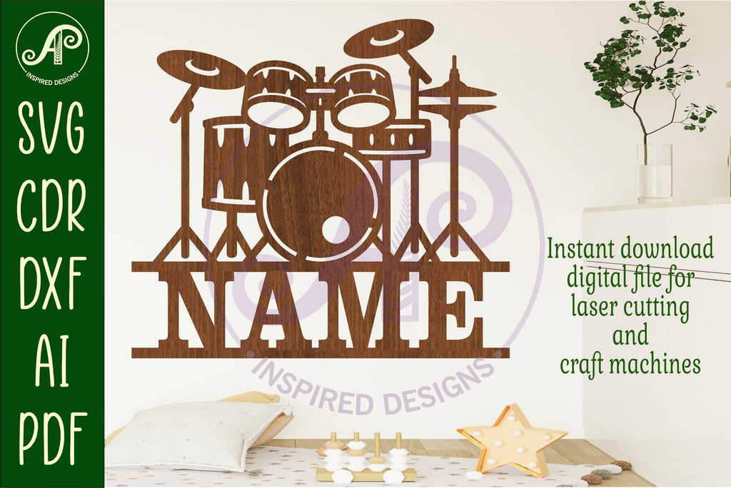 Drum kit name sign svg laser cut file - So Fontsy