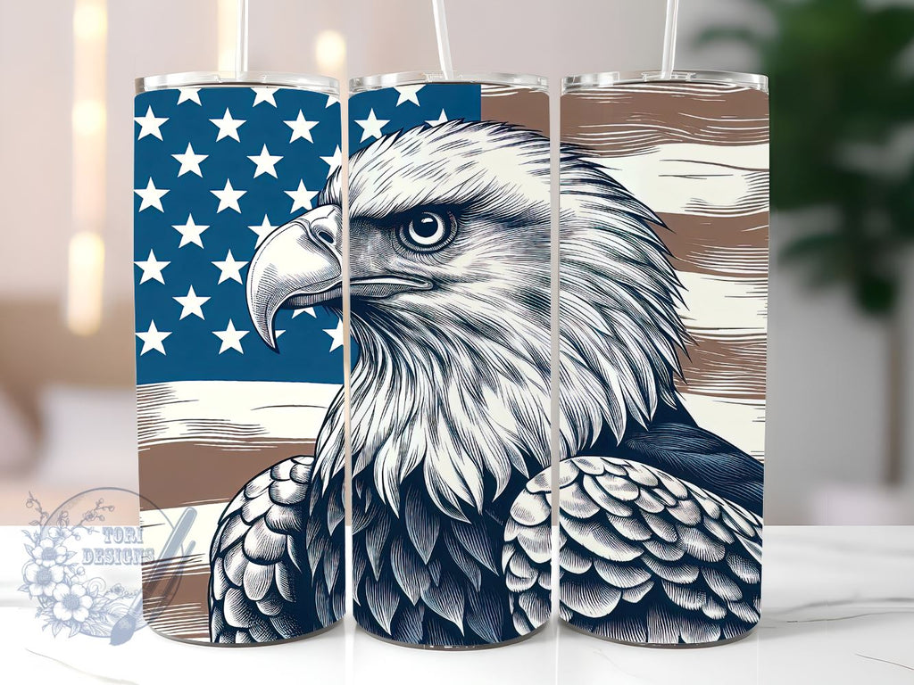 Eagle USA Flag 20 Oz Skinny Tumbler Wrap Sublimation StraightTapered ...