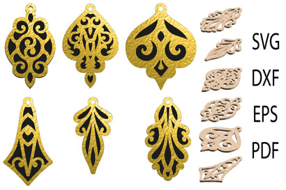Floral Earrings SVG Bundle, Pendant Template For Laser Cut - So Fontsy