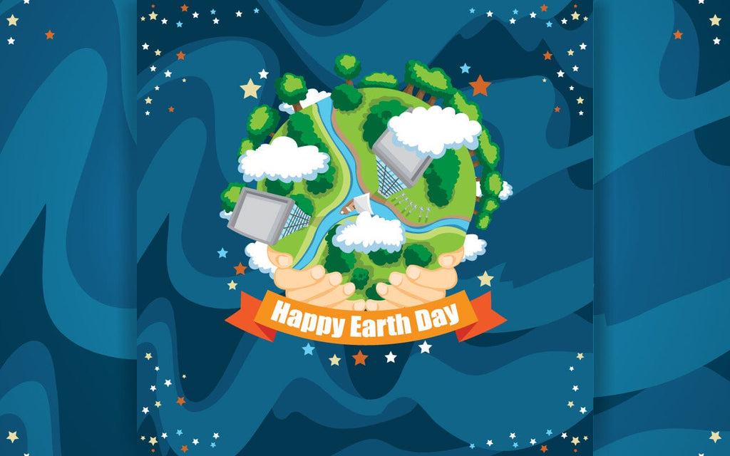 Earth day illustration, earth isolated in space, blue background - So ...