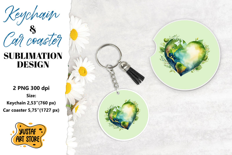 Earth Day Keychain & Car coaster sublimation. - So Fontsy