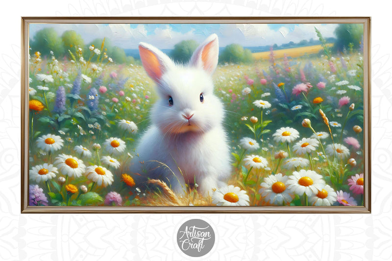 Easter bunny Frame TV art, cute bunny rabbit, wildflowers | So Fontsy