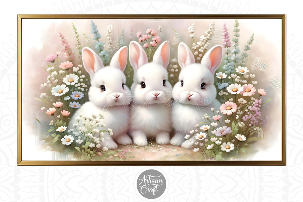 Easter bunny Frame TV art, wildflower painting, TV art | So Fontsy