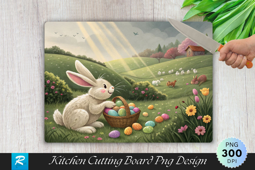 Easter Bunny Laying Eggs on a Farm Cutting Board Cutting Board PNG ...