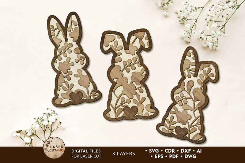 Easter Bunny Set, Multilayer Decorative Templates, Laser Cut Files - So ...