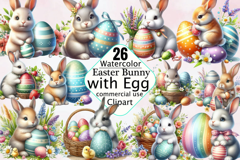 Easter Bunny with Egg Sublimation Clipart Bundle - So Fontsy