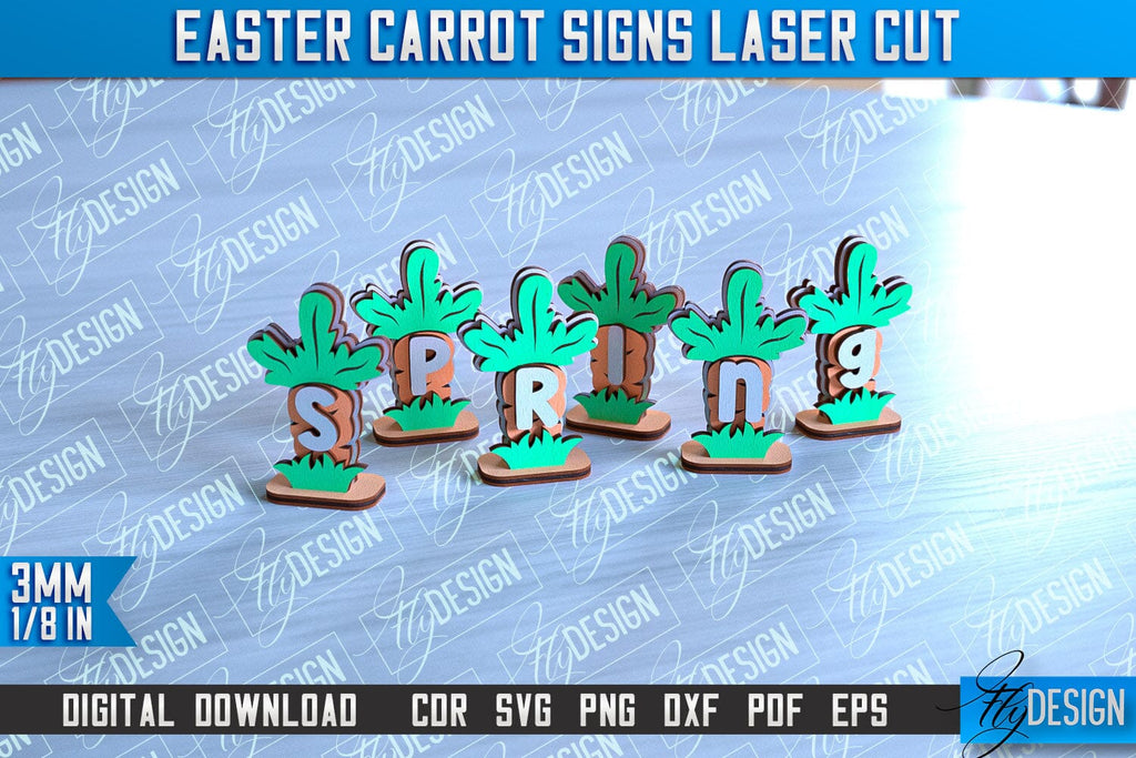 Easter Carrot Signs | Laser Cut Design | CNC File - So Fontsy