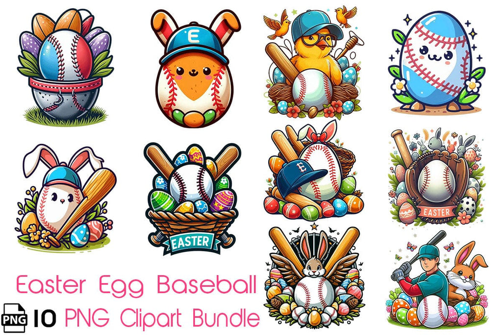 Easter Egg Baseball PNG Clipart Bundle Printable File - So Fontsy