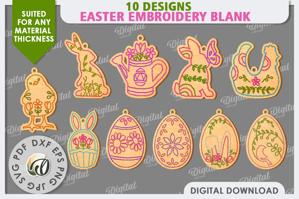Easter Ornaments Laser Cut Bundle. Embroidery Blanks SVG - So Fontsy