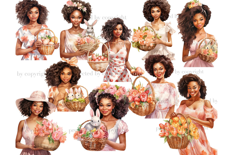 Easter Pastel Clipart | Black Woman Clipart - So Fontsy