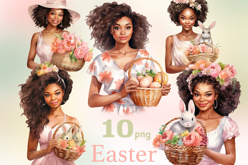 Easter Pastel Clipart | Black Woman Clipart - So Fontsy