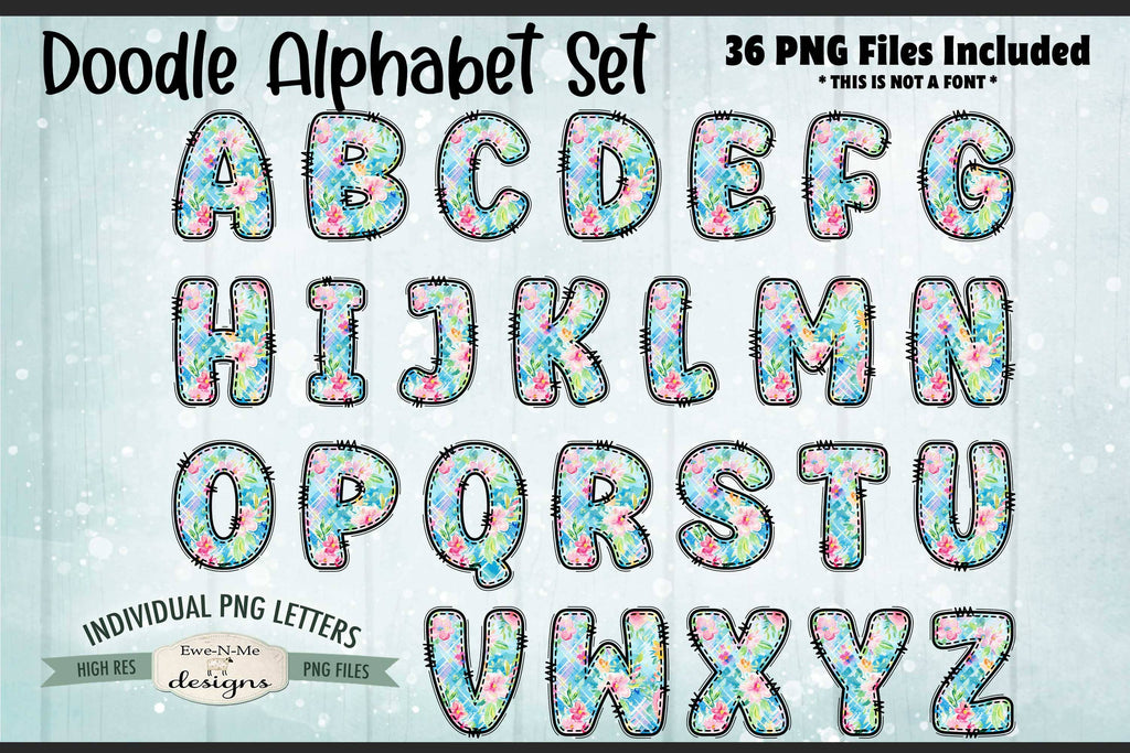 Easter Plaid Floral Doodle Alphabet & Numbers | 36 PNG Files - So Fontsy