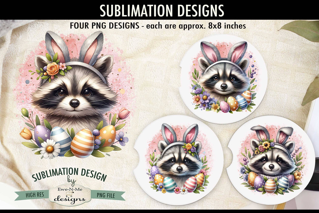 Easter Raccoon with Bunny Ears Sublimation Designs PNG Files - So Fontsy