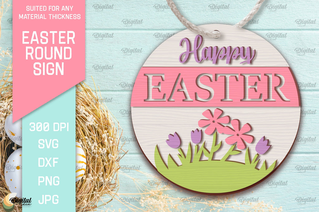 Easter Round Sign SVG Bundle. Happy Easter Sign SVG - So Fontsy