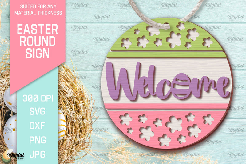 Easter Round Sign SVG Bundle. Happy Easter Sign SVG - So Fontsy