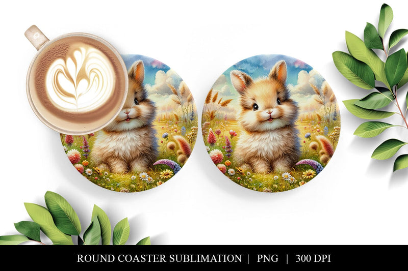 Easter Spring Bunny Themed Coaster, Cute Rabbit Sublimation - So Fontsy