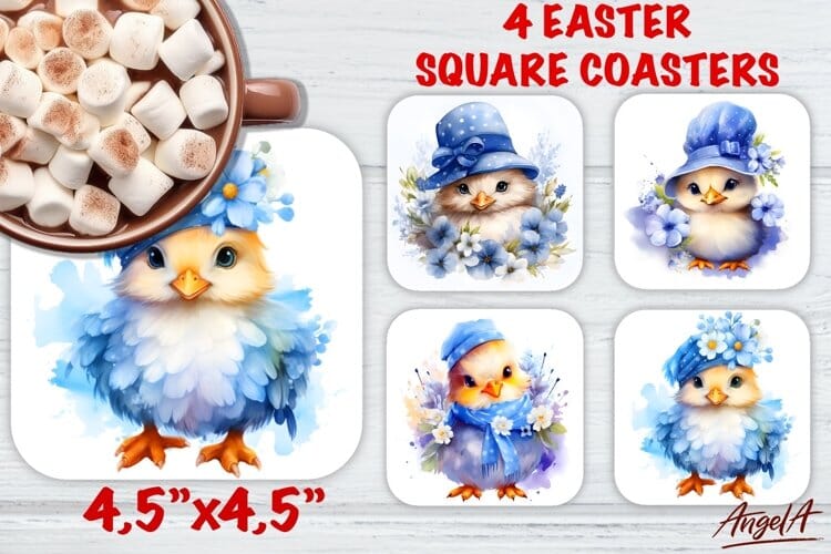 Easter square coaster sublimation / easter chick cute png - So Fontsy