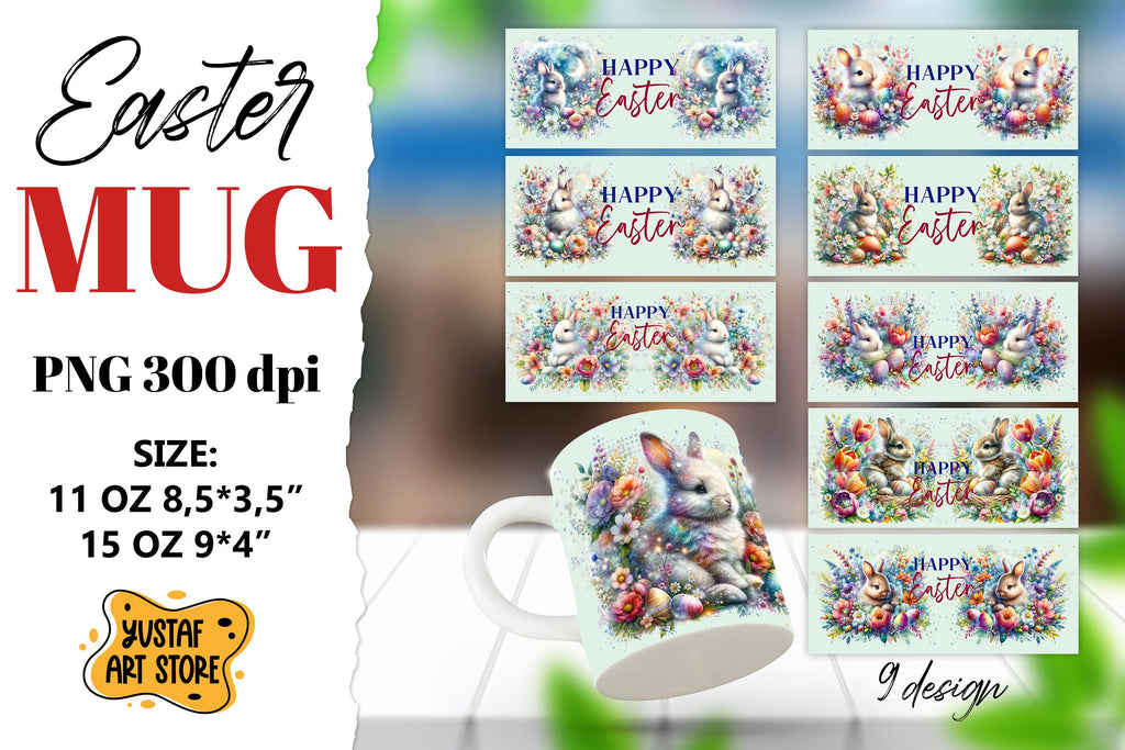 Easter sublimation mug bundle.Easter bunny mug wrap 9 design - So Fontsy