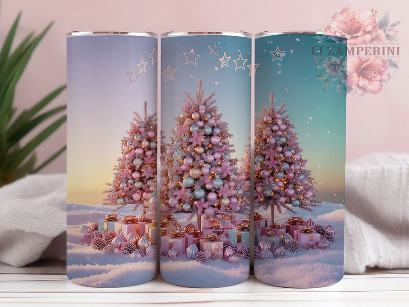 Elegant 3D Pastel Christmas Tree Tumbler, Holiday Wrap Design, 20oz ...