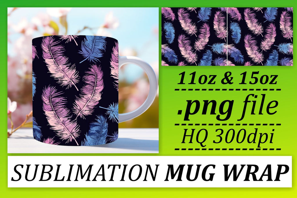 Elegant Feather Pattern Mug Wrap: Sublimation Trends 11oz 15oz - So Fontsy