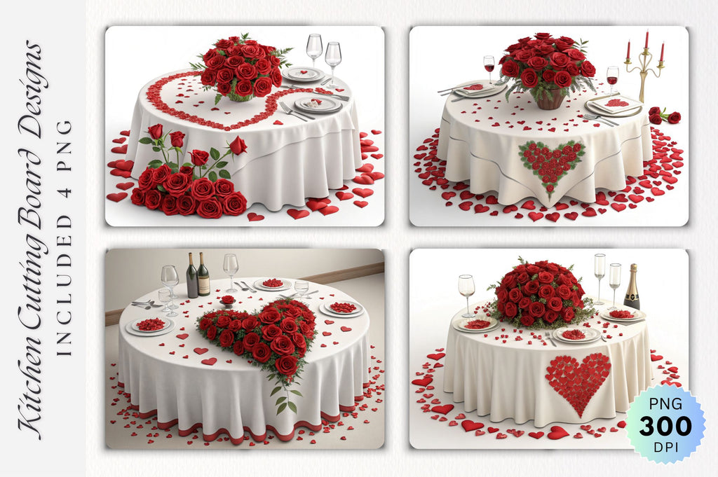 Elegant Love-Themed Table Decor with Red Roses And Hearts Cutting Board ...