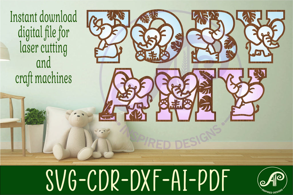 Elephant name letters alphabet set x 45 - So Fontsy
