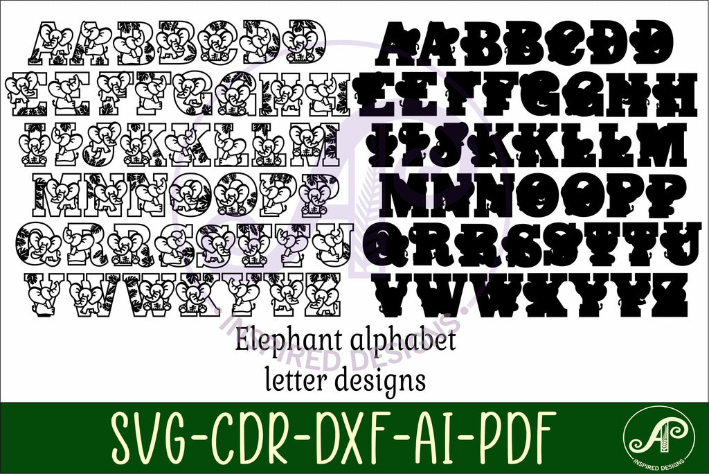 Elephant name letters alphabet set x 45 - So Fontsy