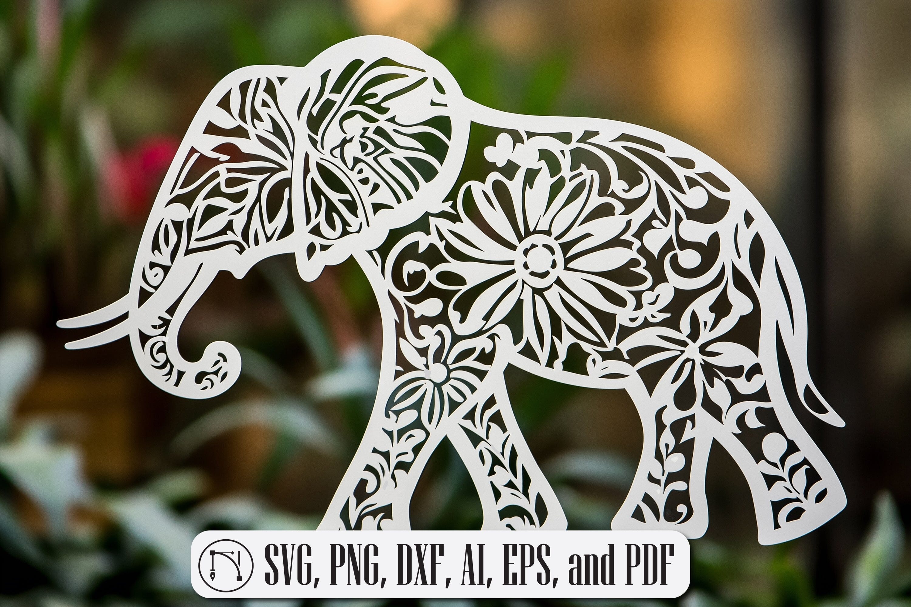 Elephant Paper Cut Laser Cut Template - So Fontsy