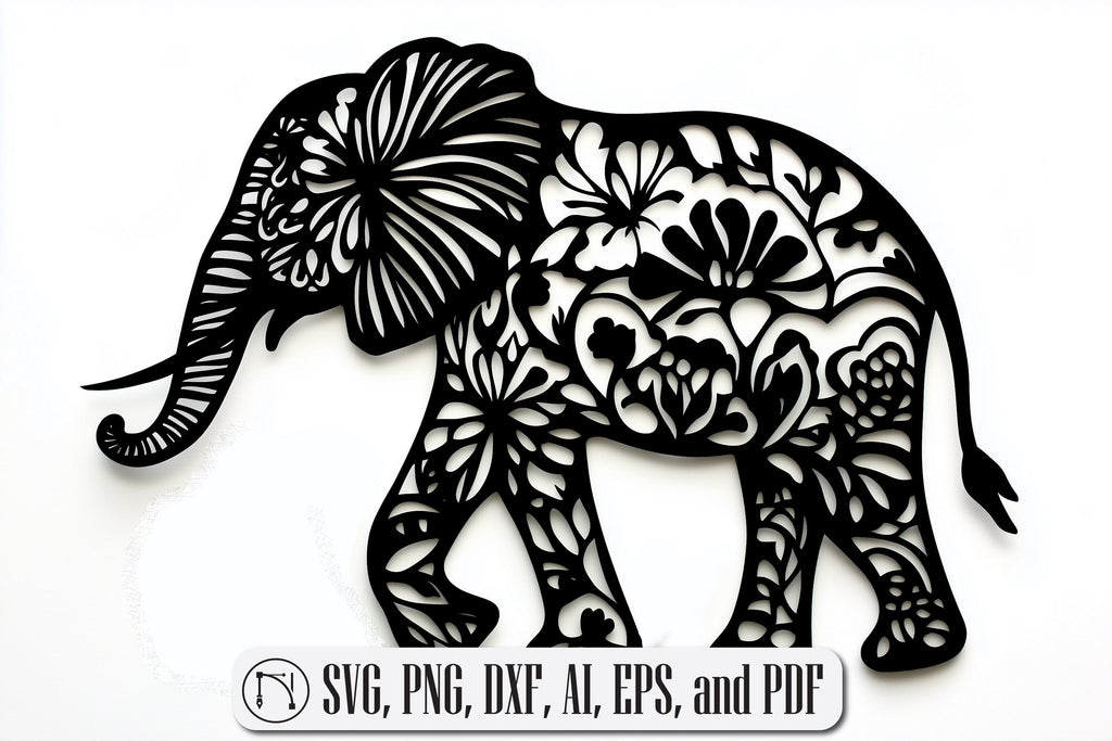 Elephant Paper Cut Laser Cut Template - So Fontsy