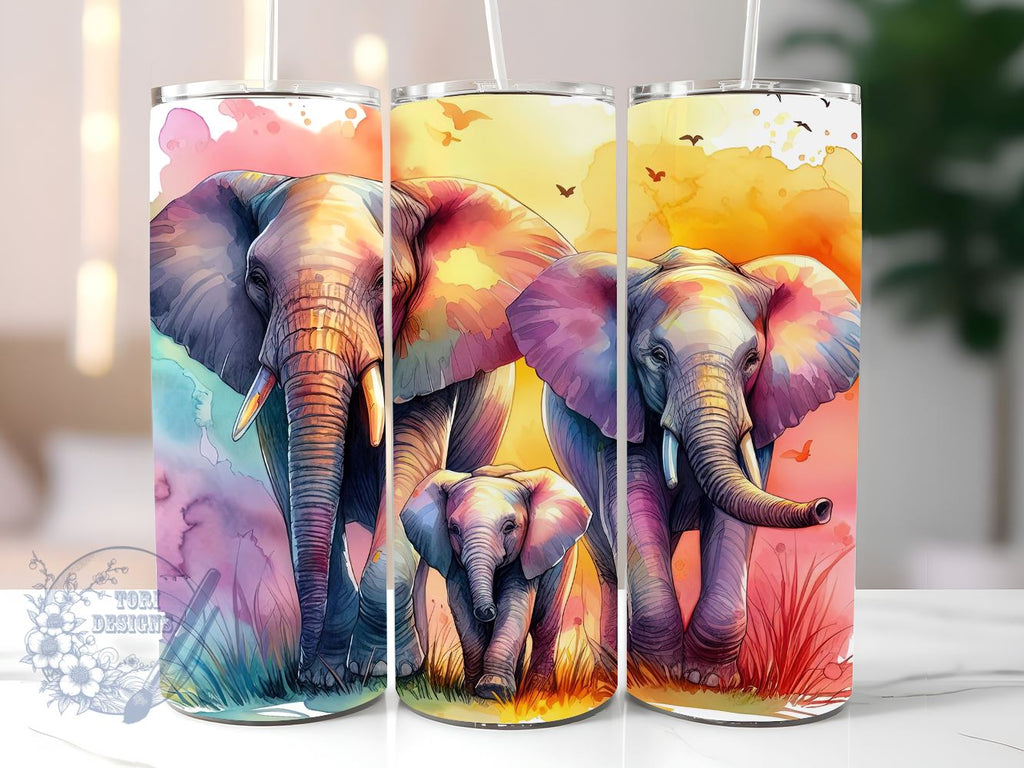 Elephant Watercolor 20 oz Skinny Tumbler Sublimation Design Digital ...