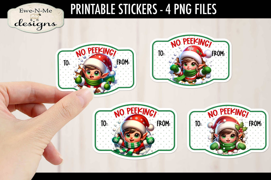 Elf 3D Printable Gift Tag Stickers | Boy & Girl Elf Stickers - So Fontsy