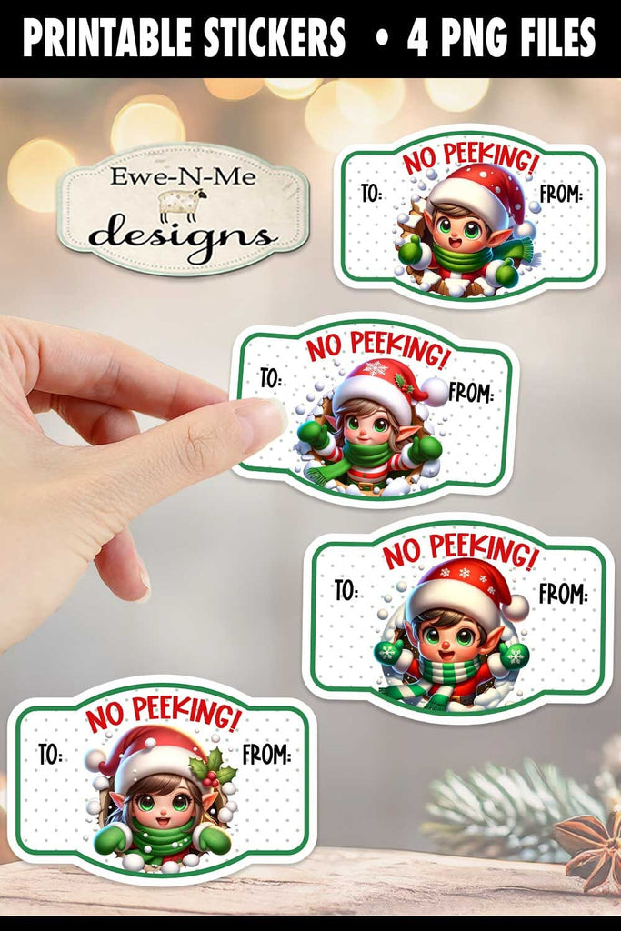Elf 3D Printable Gift Tag Stickers | Boy & Girl Elf Stickers - So Fontsy