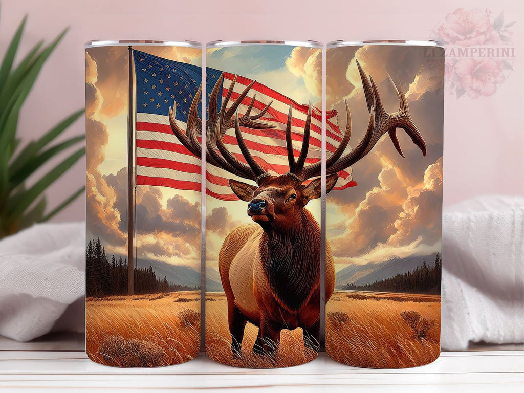 Elk American Flag 20oz Tumbler Wrap PNG, Elk Hunting Tumber Png ...
