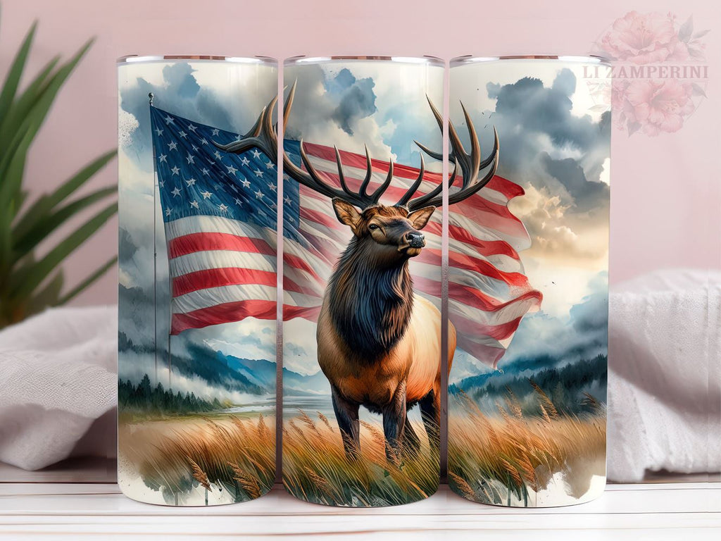 Elk American Flag 20oz Tumbler Wrap PNG, Elk Hunting Tumber Png ...