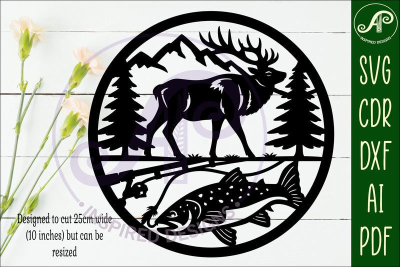 Elk and Trout, Hunting and fishing wall sign, SVG file. - So Fontsy