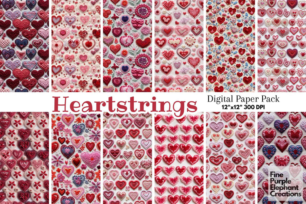 Embroidered Grandma Hearts Digital Paper | Printable Cottagecore ...