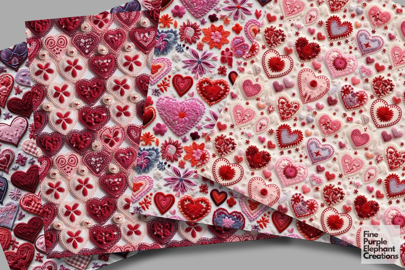Embroidered Grandma Hearts Digital Paper | Printable Cottagecore ...