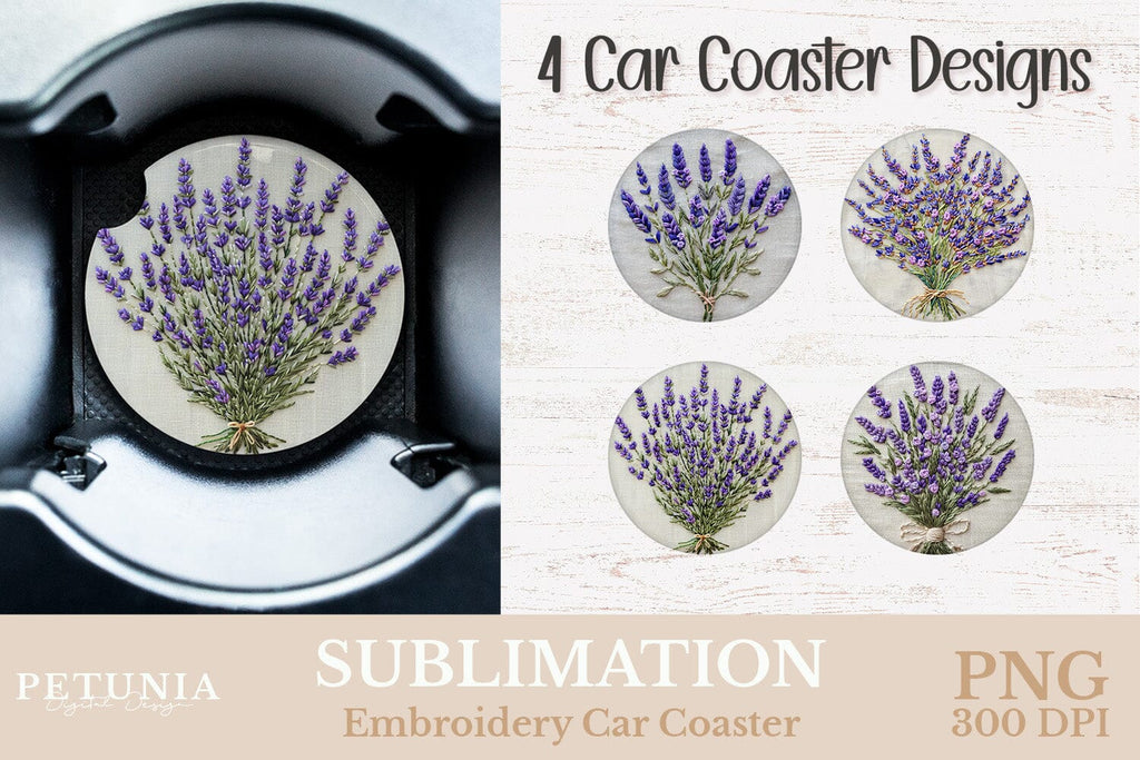 Embroidery Car Coaster PNG | Car Coaster Sublimation Designs - So Fontsy