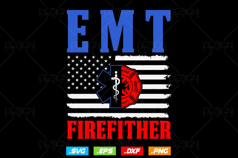 Emt Firefighter Usa Flag Svg Png, First Responder Gift, EMT Star of ...