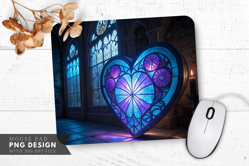 Enchanted Stained Glass Heart Mouse Pad PNG Design - So Fontsy