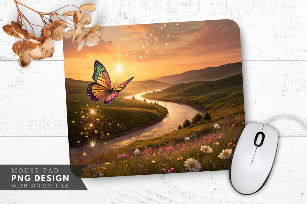 Enchanted Sunset A Butterfly's Journey Mouse Pad Design - So Fontsy