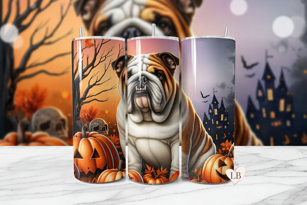 English Bulldog Halloween Seamless Tumbler Sublimation Wrap - So Fontsy