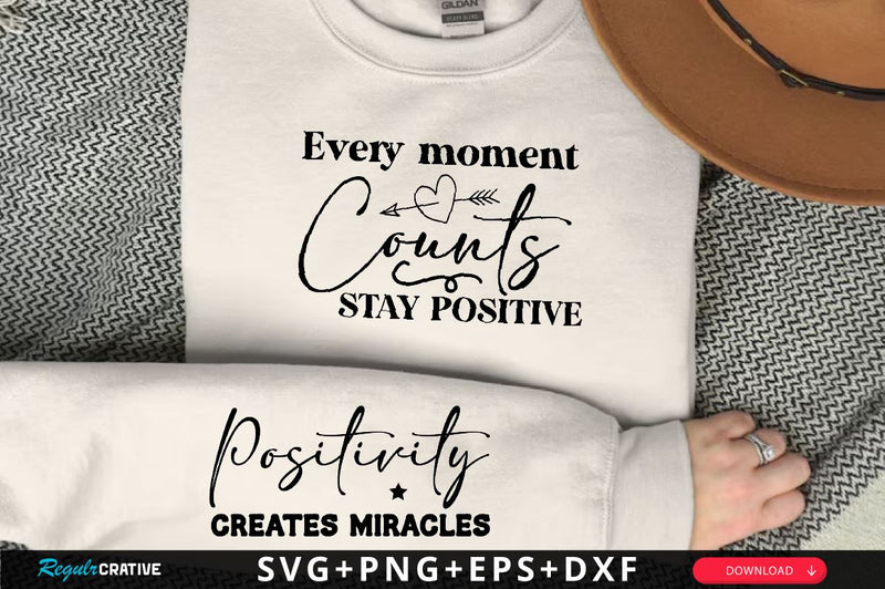 Every moment counts stay positive Sleeve SVG Design, Inspirational ...