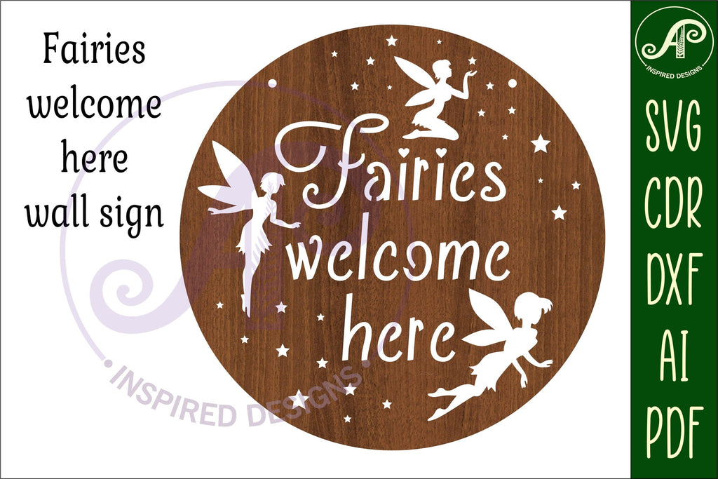 Fairies welcome here wall sign, SVG file. vector garden sign - So Fontsy