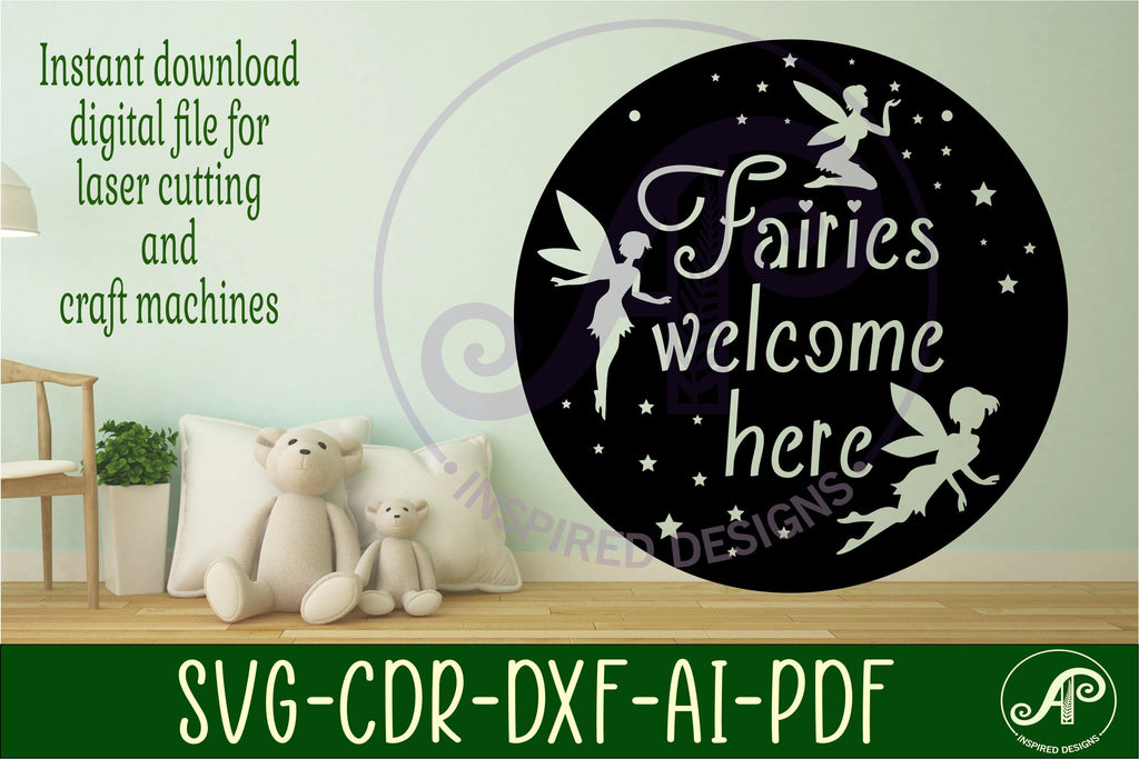 Fairies welcome here wall sign, SVG file. vector garden sign - So Fontsy