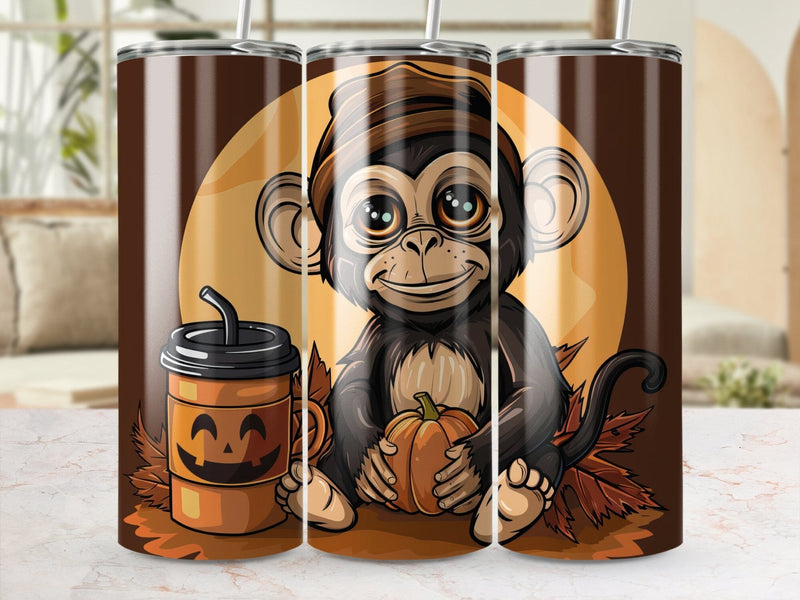 Fall Coffee Monkey Sublimation Tumbler Wrap - So Fontsy