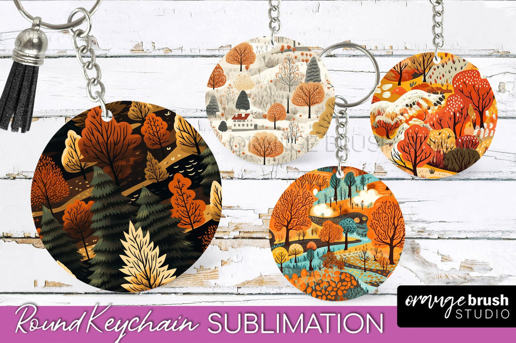 Fall Keychain - Autumn Forest Keychain Sublimation Designs - So Fontsy