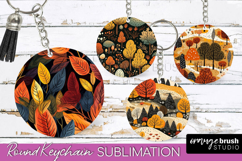 Fall Keychain - Autumn Forest Keychain Sublimation Designs - So Fontsy