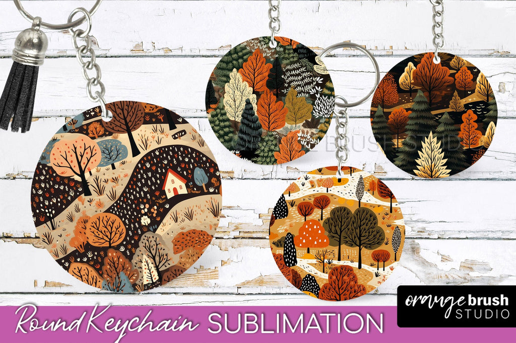 Fall Keychain - Autumn Forest Keychain Sublimation Designs - So Fontsy